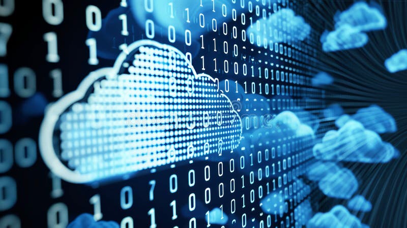 Digital Representation of Cloud Icons Surrounded by Binary Code, Depicting Cloud Computing and ...
