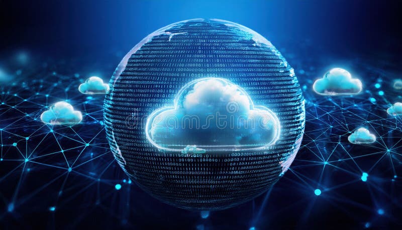 Digital Representation of a Cloud Network, Showcasing Interconnected Clouds and Binary Code ...