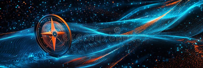 The Digital Representation of a Compass Comes Alive with Swirling Blue ...