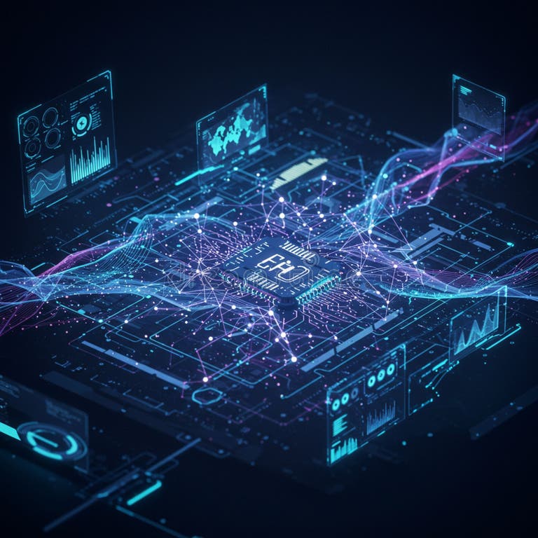 A Digital Representation of a Computer Circuit Board with a Central ...