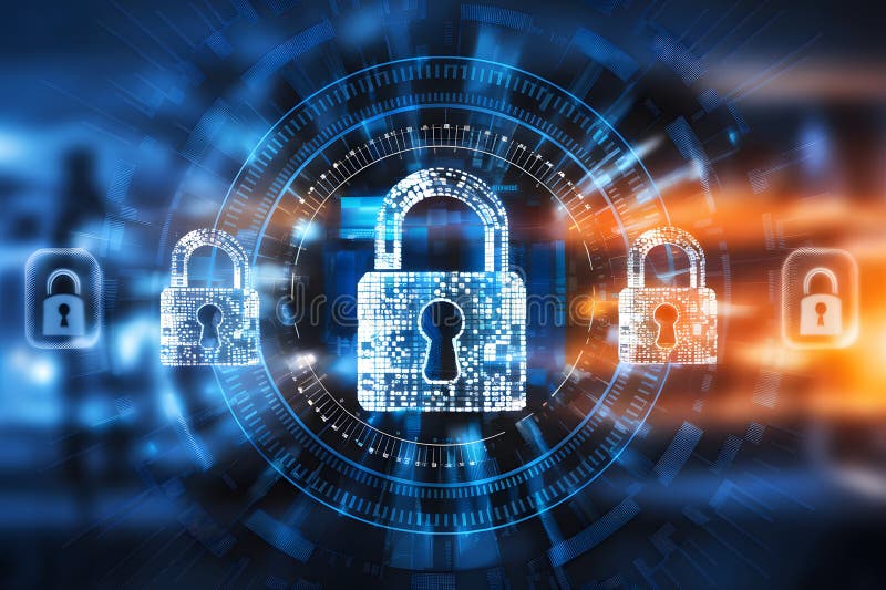 Digital Representation of Cybersecurity with Blue and Orange Hues Stock ...