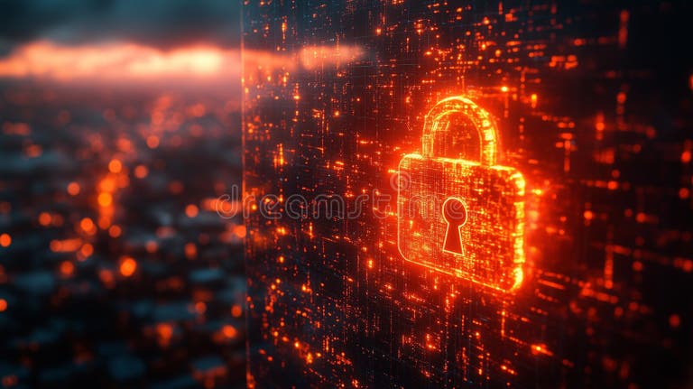 A Digital Representation of Cybersecurity with a Glowing Lock Symbol ...