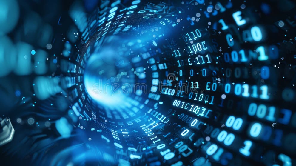 Digital Representation Of Data Streaming Or Binary Code Flowing Through A Virtual Space Ai