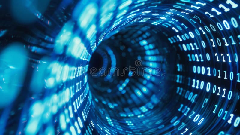 Digital Representation of Data Streaming or Binary Code Flowing through a Virtual Space. AI ...