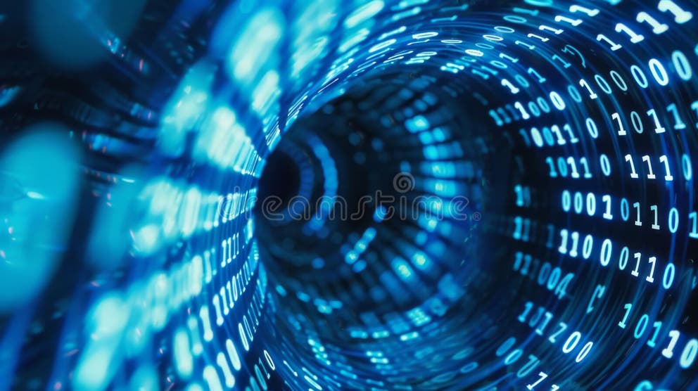 Digital Representation Of Data Streaming Or Binary Code Flowing Through A Virtual Space Ai