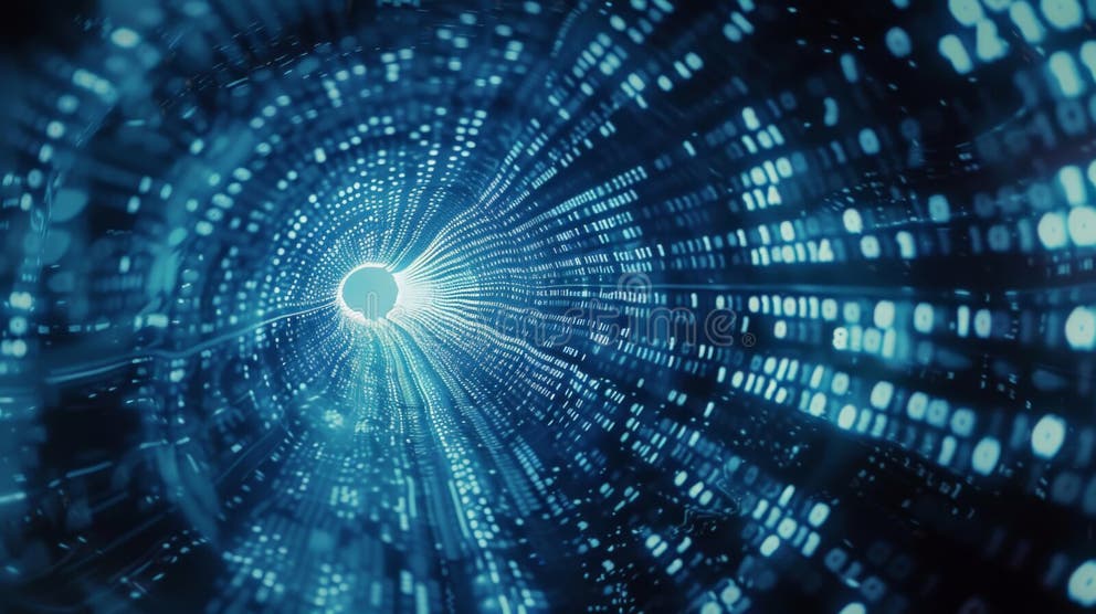 Digital Representation Of Data Streaming Or Binary Code Flowing Through A Virtual Space Ai