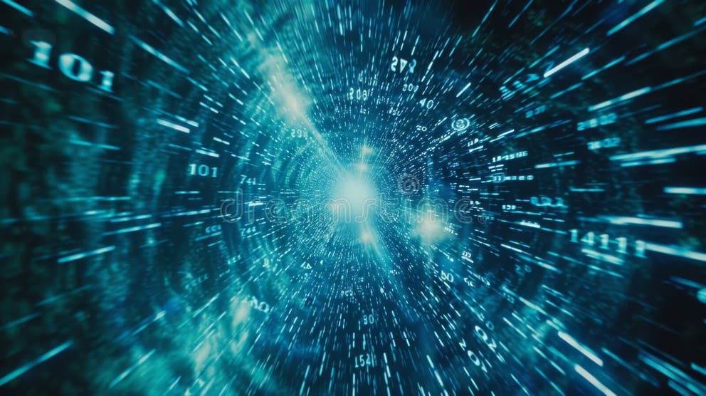 Digital Representation of Data Streaming or Binary Code Flowing through a Virtual Space. AI ...