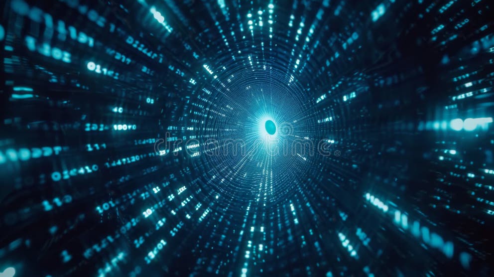Digital Representation Of Data Streaming Or Binary Code Flowing Through A Virtual Space Ai