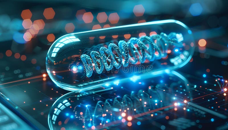 Digital Representation of Dna Encapsulated in Pill, Symbolizing ...