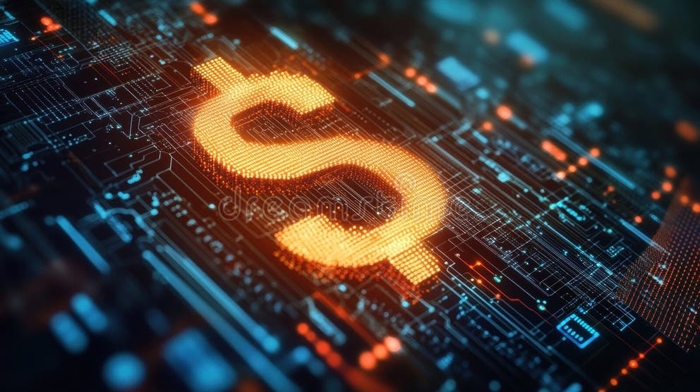Digital Representation of a Dollar Symbol on Circuitry Background Stock ...