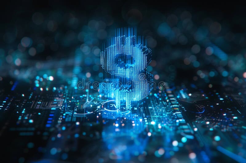 Digital Currency Symbol on a Circuit Board Stock Illustration ...