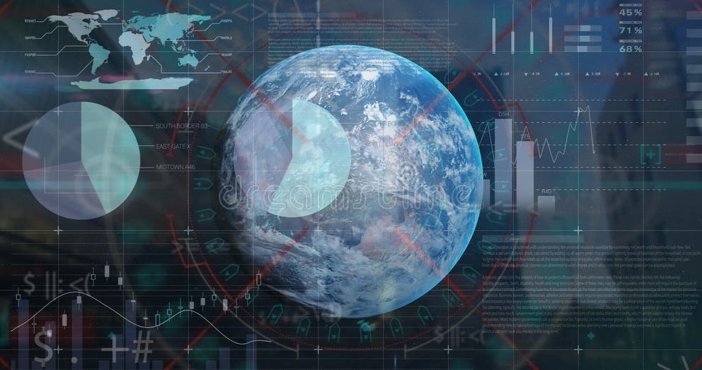 Digital Representation of Earth with Data Visualizations and Charts Stock Image - Image of ...
