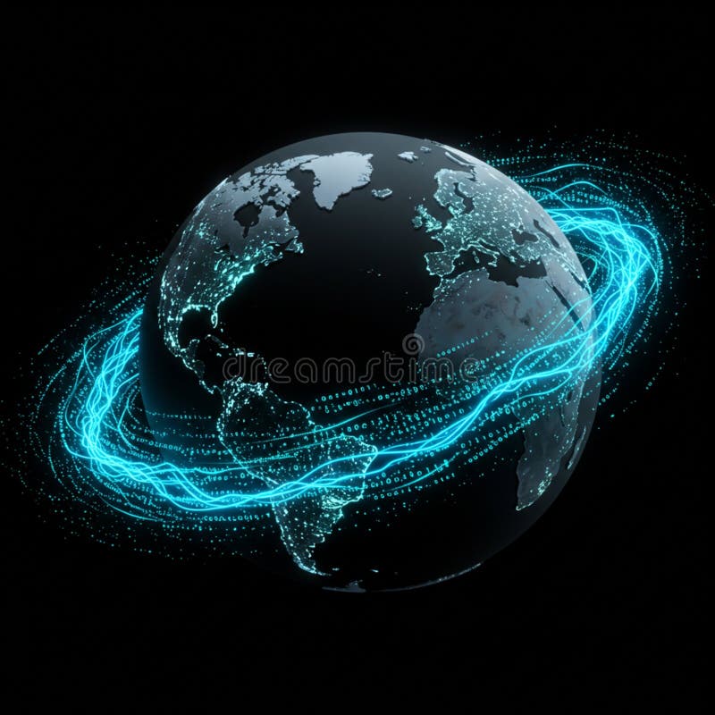 A Digital Representation of Earth is Depicted, Surrounded by Glowing Blue Binary Code Stock ...
