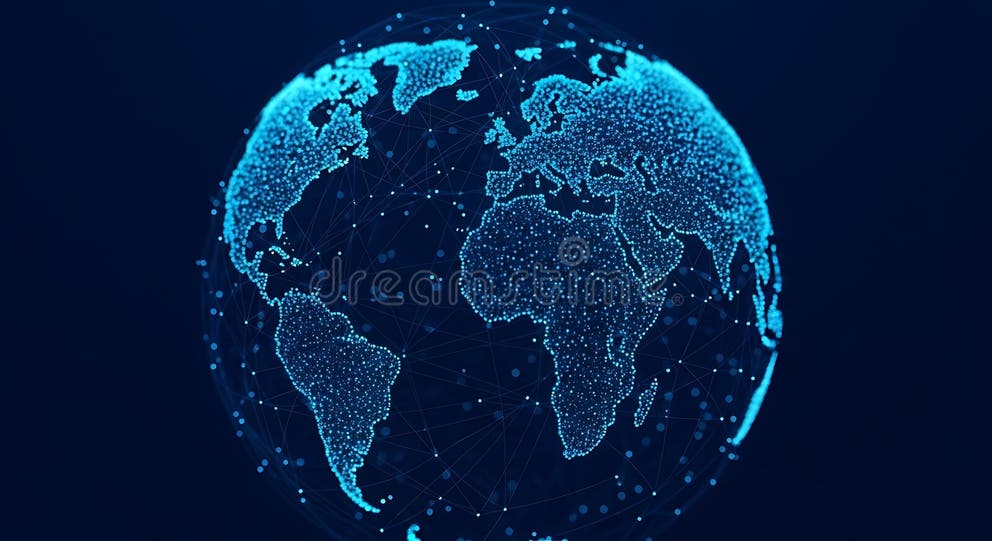 Digital Representation of Earth Displayed As a Network of Glowing Blue Nodes and Stock ...