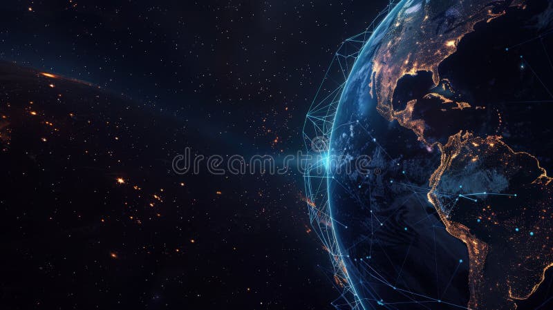 Digital Representation of Earth with Glowing Blue Network Lines in ...