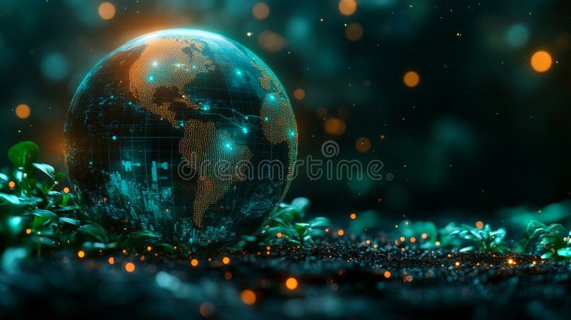 Digital Representation of Earth with Glowing Elements Surrounded by ...