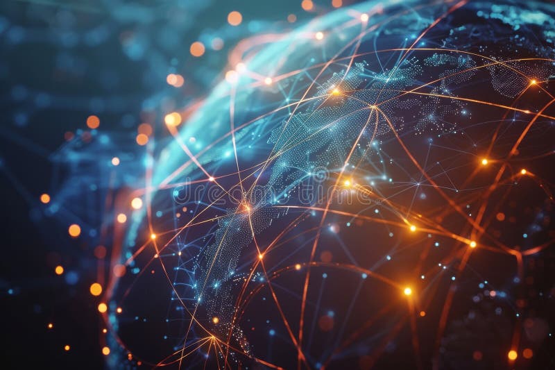 Global Network Connections on Digital Earth with Glowing Lines Stock ...