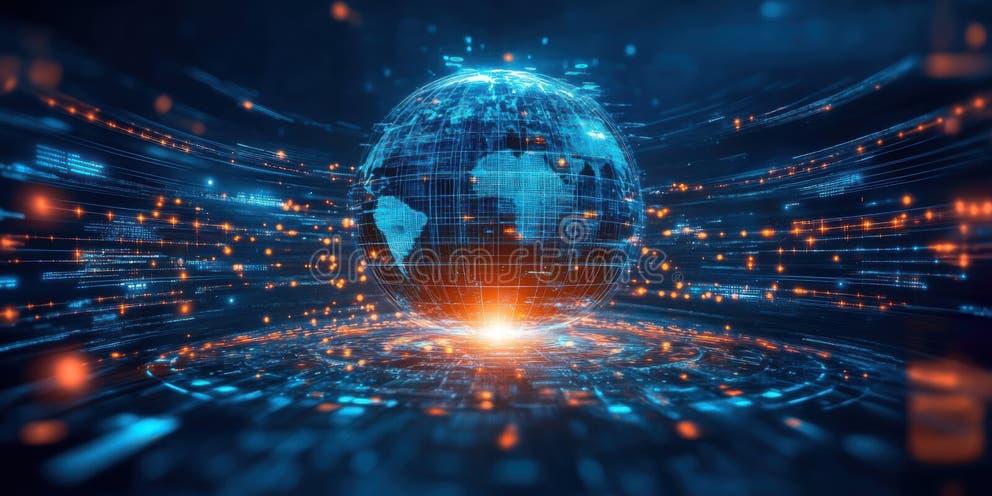 Digital Representation of Earth Surrounded by Glowing Data Streams and ...