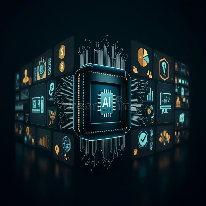 A Digital Representation Features a Central AI Microchip Design ...