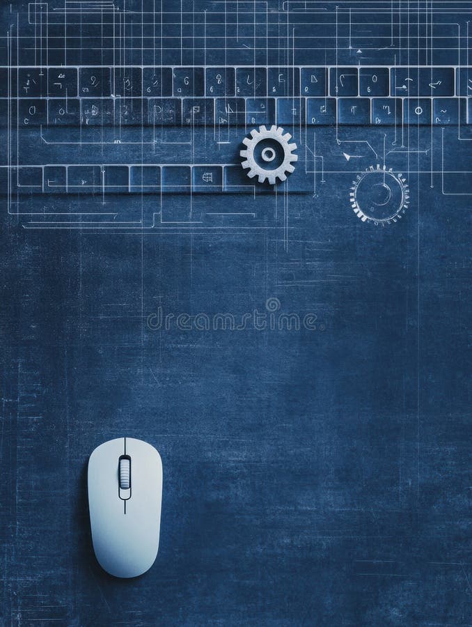 A Digital Representation Features a Keyboard, White Mouse, and Gears ...