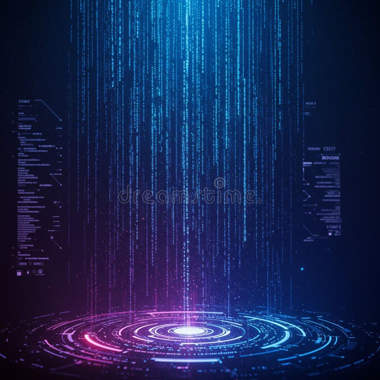 A Digital Representation Featuring Vertical Streams of Binary Code Cascading Down, Stock ...