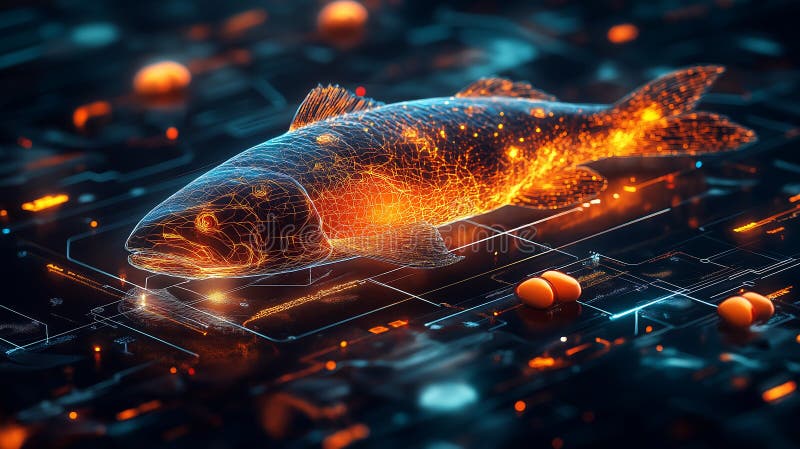 Digital Representation of a Fish with Glowing Effects and Circuit-like ...