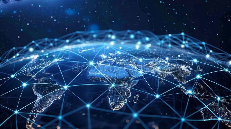 Global Network Connections Across the World Map with Digital Data ...