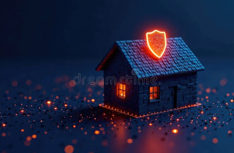 Digital Representation of a House with a Glowing Shield Symbolizing ...