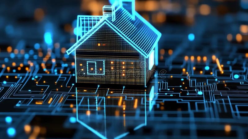 Digital Representation of a House on a Microchip Backdrop in a ...