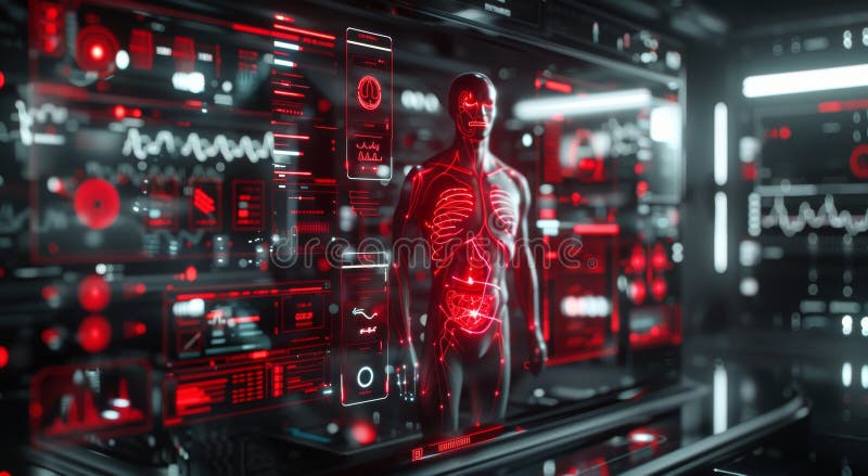 Digital Human Body Scan with Red and Blue Hues on a Technological ...