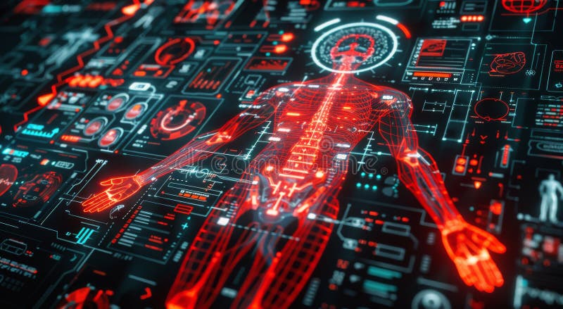 Digital Human Body Scan with Red and Blue Hues on a Technological ...