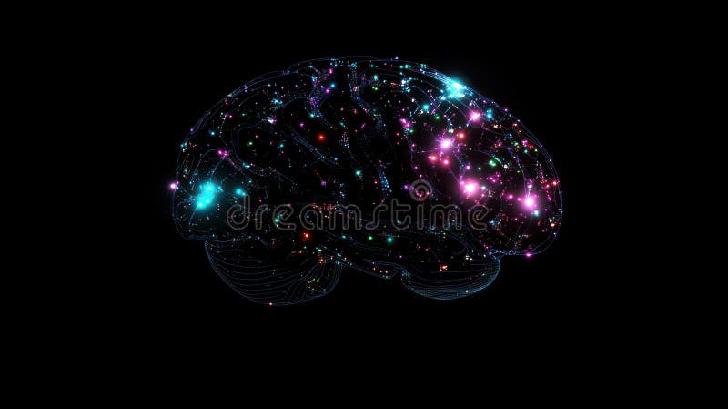 Brain Network with Glowing Connections on Black Stock Illustration ...