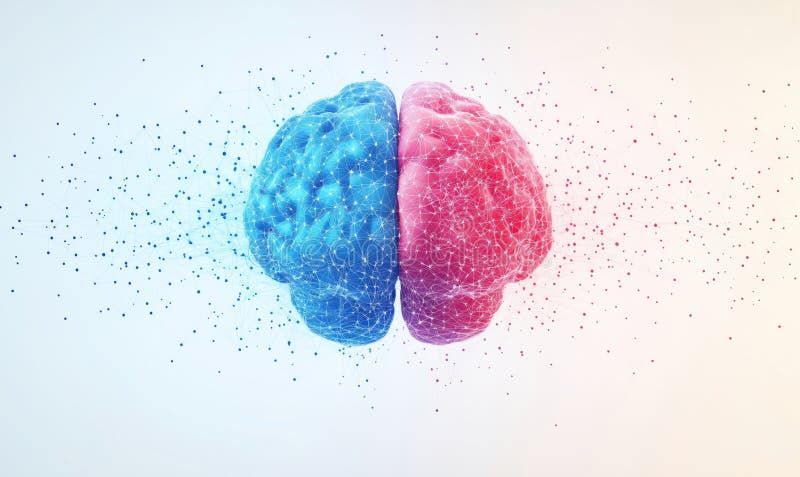 Digital Representation of Human Brain in Blue and Red Colors with ...