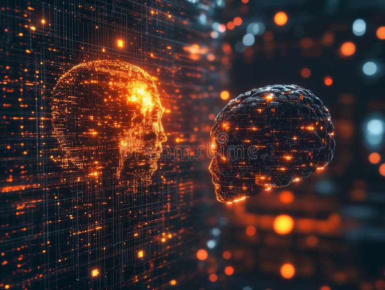 Digital Representation of Human Brain and Face, Showcasing Intricate ...