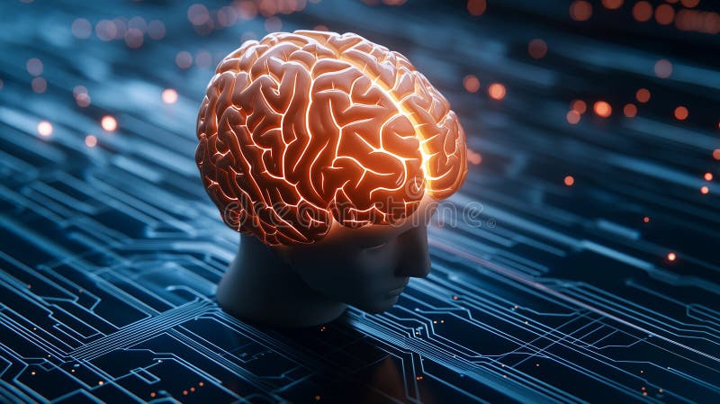 Digital Representation of Human Brain with Glowing Circuits Symbolizing ...