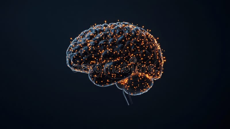 Digital Representation of Human Brain with Glowing Particles on Dark ...