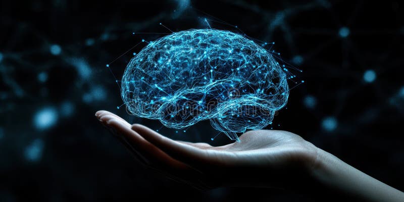 A Digital Representation of a Human Brain Held in a Hand Stock ...
