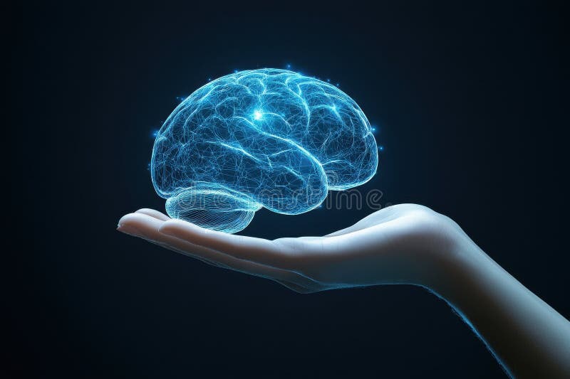 A Digital Representation of a Human Brain Held in a Hand Stock ...