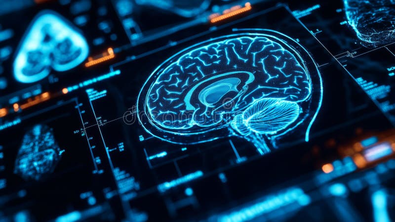 Digital Representation of a Human Brain on a Medical Screen Stock ...