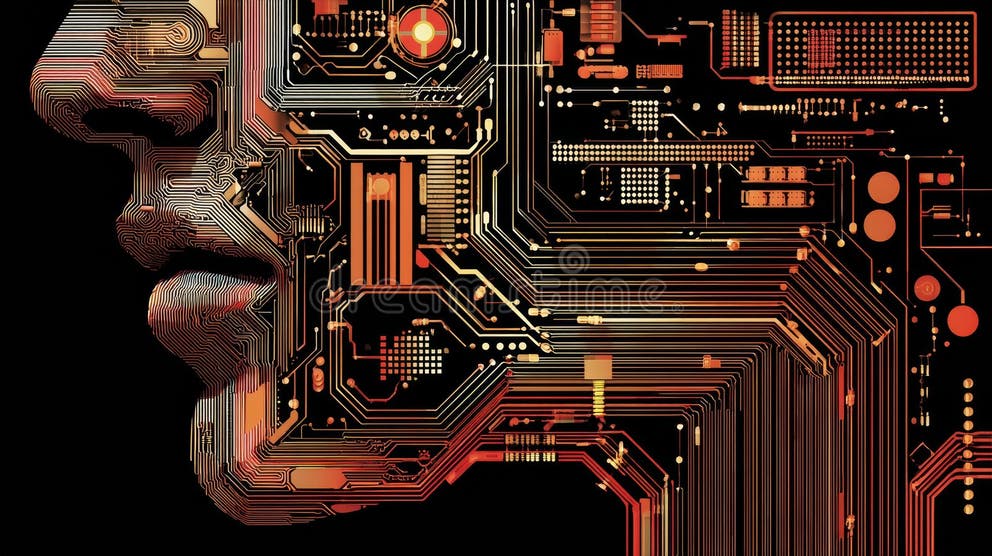 Digital Representation of Human Face Composed of Circuit Board Patterns Showcasing the ...