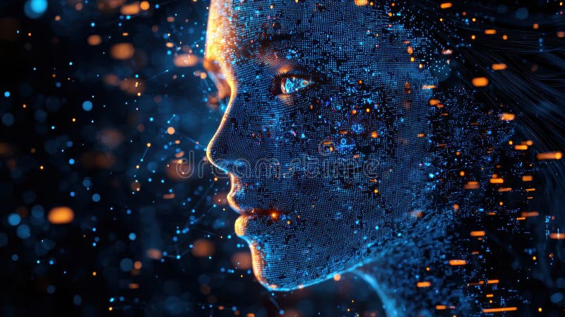 Digital Representation of Human Face Composed of Glowing Data Points ...