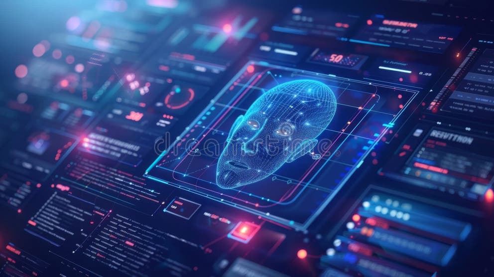 Digital Representation of a Human Face Displayed on a Futuristic ...