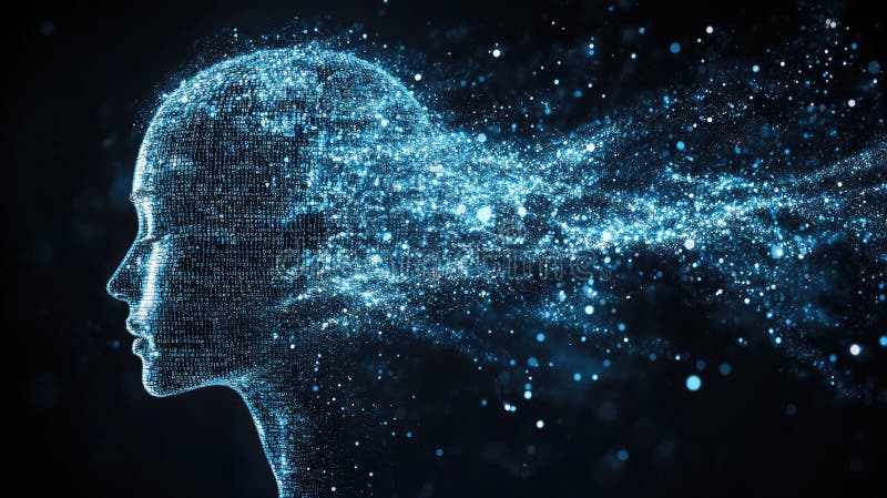 Digital Representation of a Human Head Dissolving into Particles Stock ...