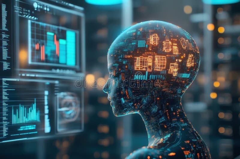 A Digital Representation of a Human Head Filled with Data and Analytics ...