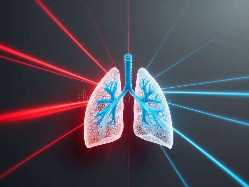 Digital Representation of Human Lungs with Red and Blue Glowing Lights ...