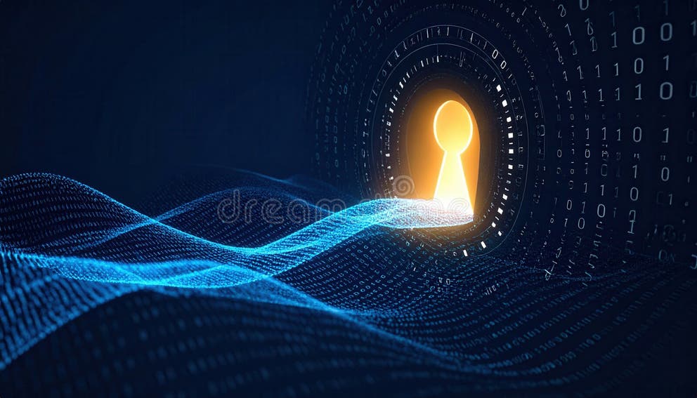 Digital Representation of Keyhole with Binary Code and Wave Stock ...
