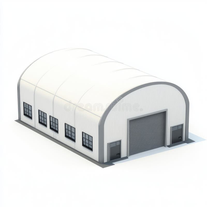 Modern White Curved Roof Warehouse Building Exterior Stock Illustration ...