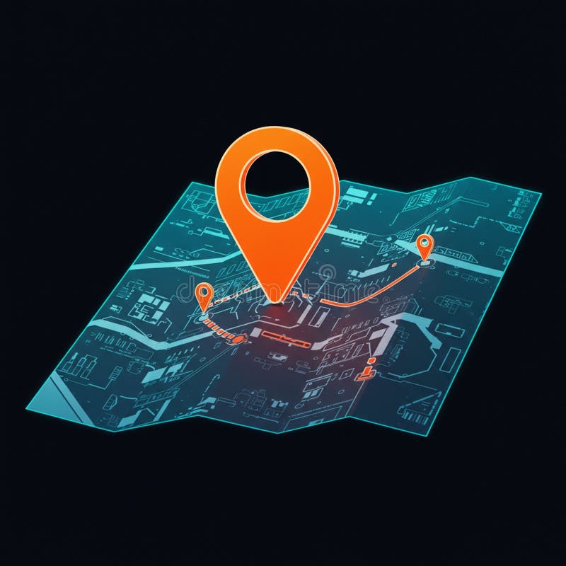 A Digital Representation of a Map with Three Prominent Orange Location ...