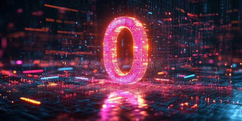 Digital Representation of Number Zero in Vibrant Neon Colors with ...