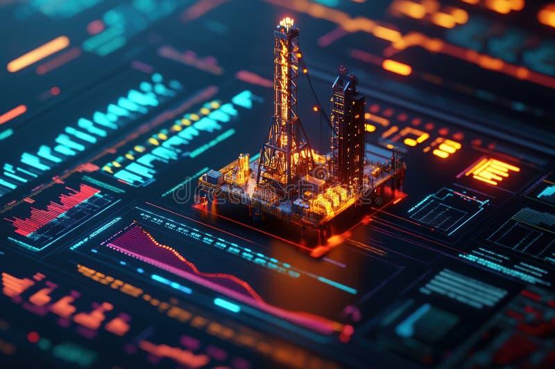 A Digital Representation of an Oil Drilling Rig on a Futuristic Data ...